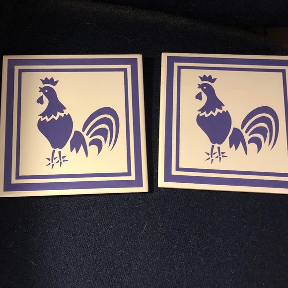 Other | 2 Rooster Chicken Poultry Barnyard Farm Ceramic Tiles 6 Square ...